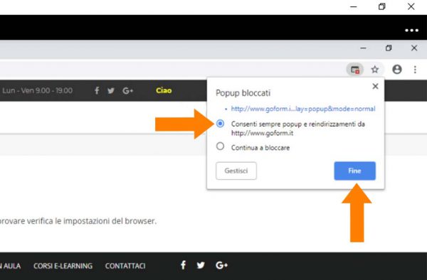 Le finestre pop-up sembrano bloccate - Goform